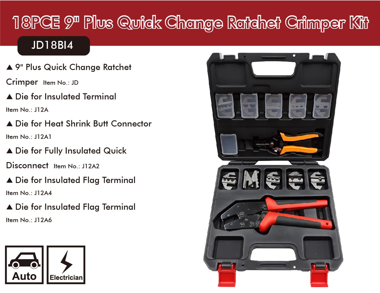Crimping Tool Set 18 PCS with Interchangeable Dies and Wire Stripping Tool